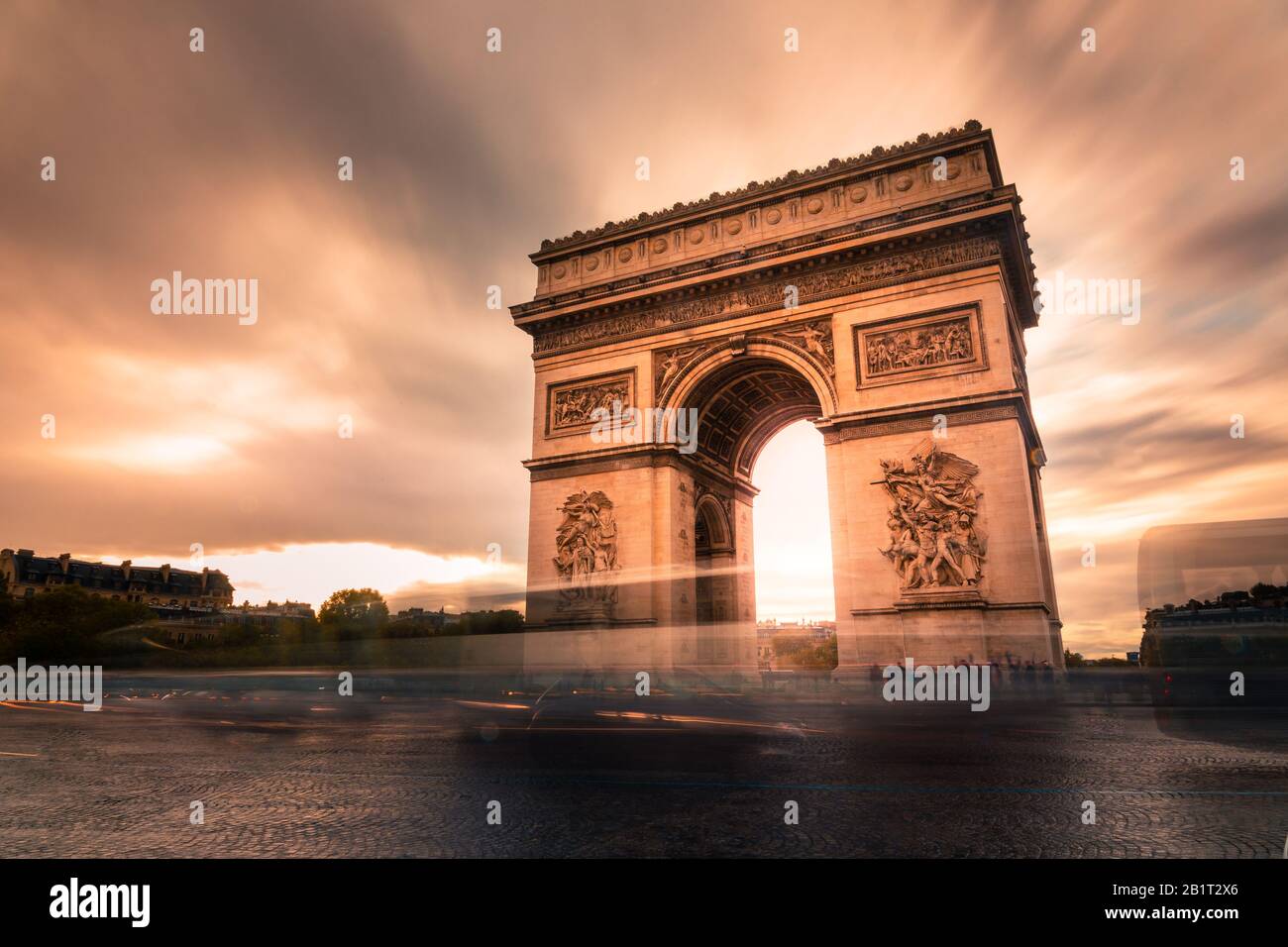 World famous Arc de Triomphe at the city center of Paris, France Stock ...