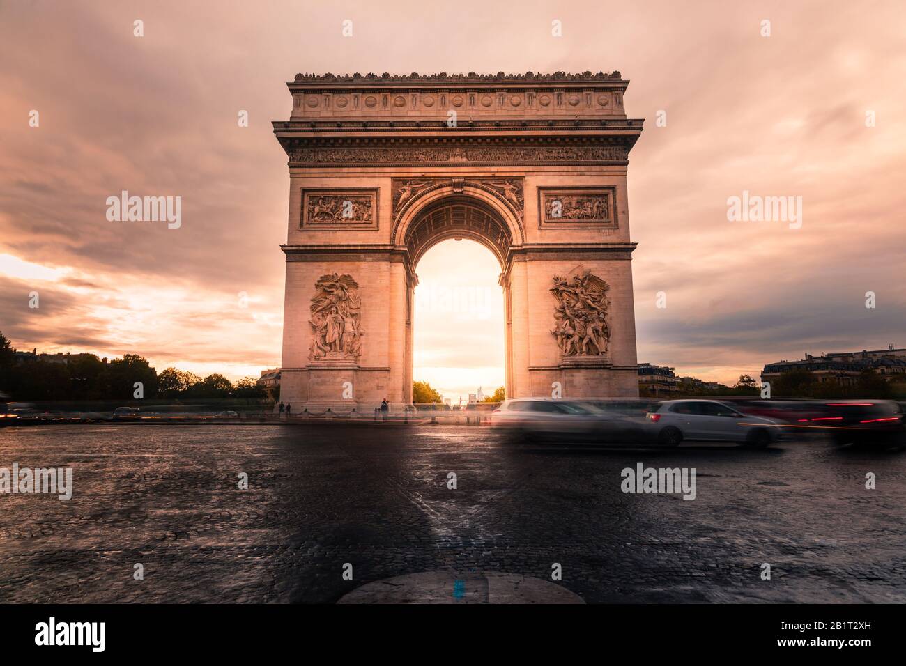 World famous Arc de Triomphe at the city center of Paris, France Stock ...