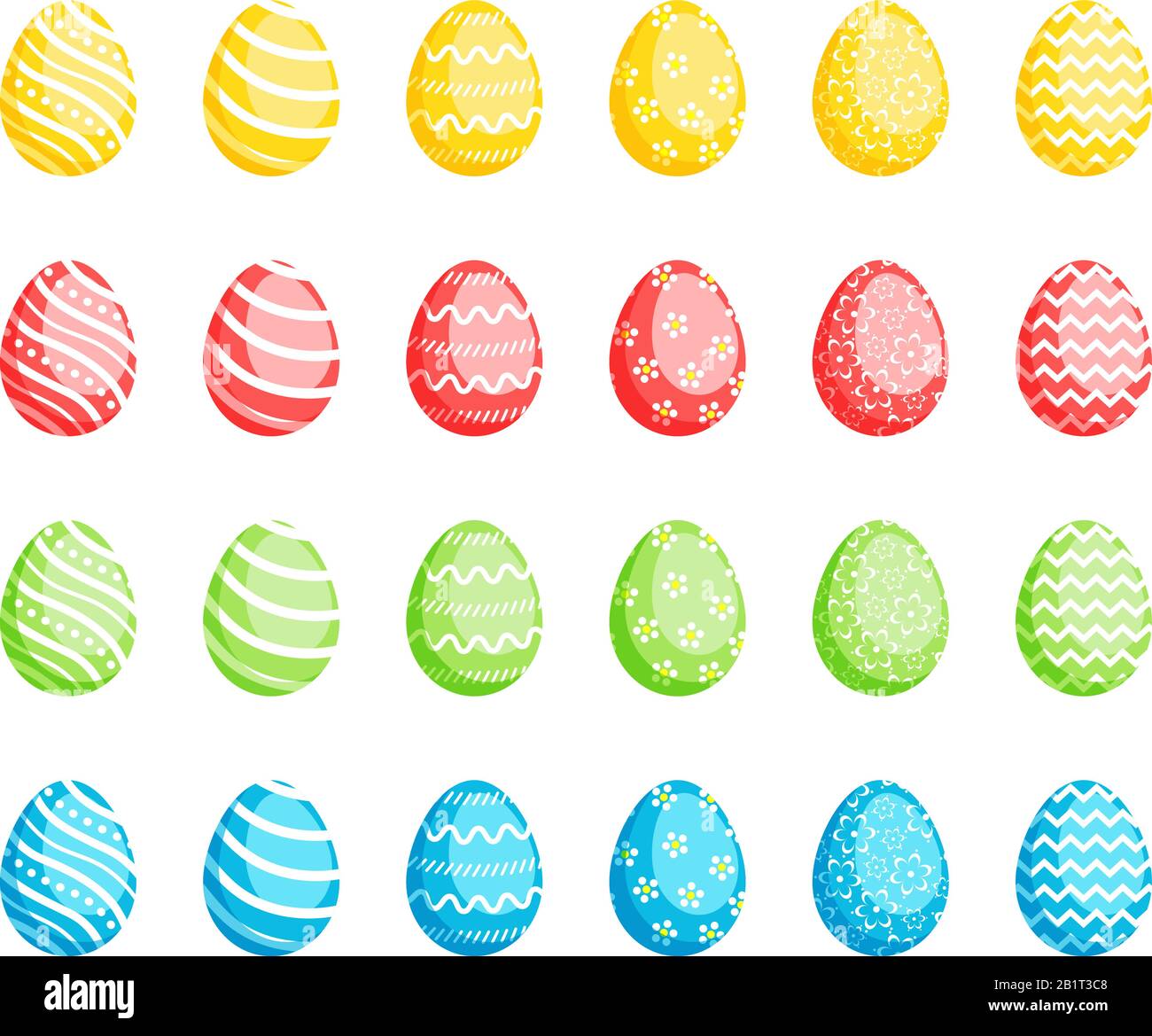 Set of Easter eggs with different colors and patterns. Vector ...