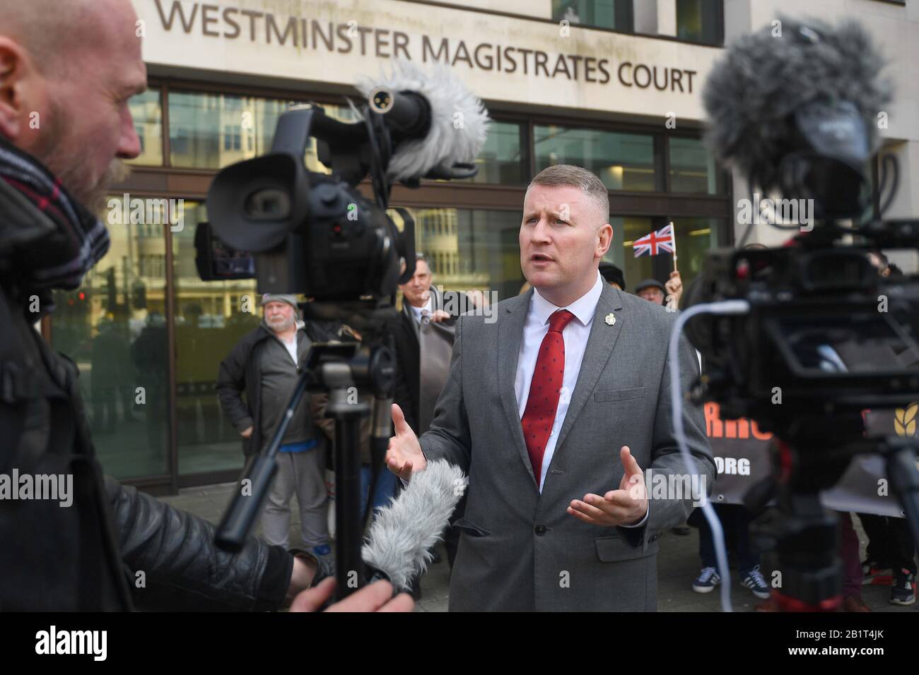 Britain First leader Paul Golding talking to the media outside ...