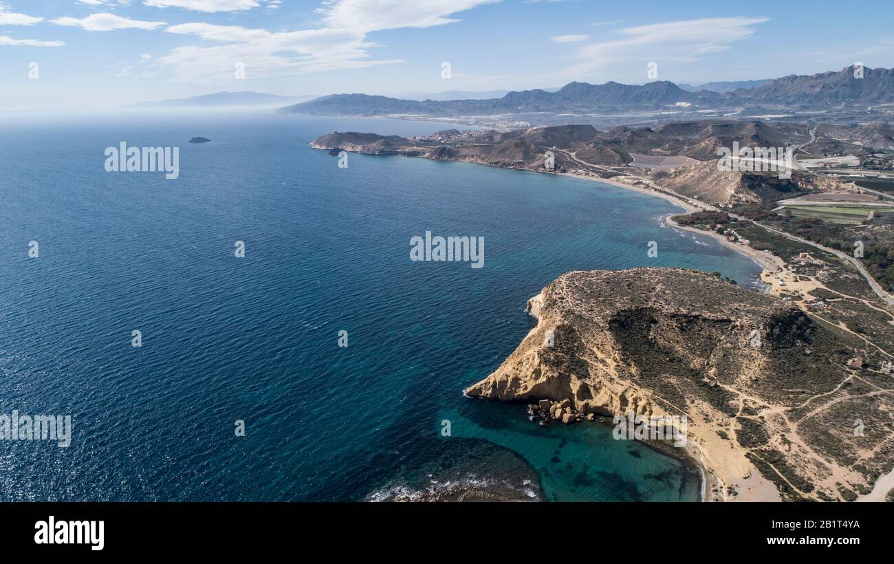 Beautiful beaches of Spain in views from the air with rocks, cliff and ...