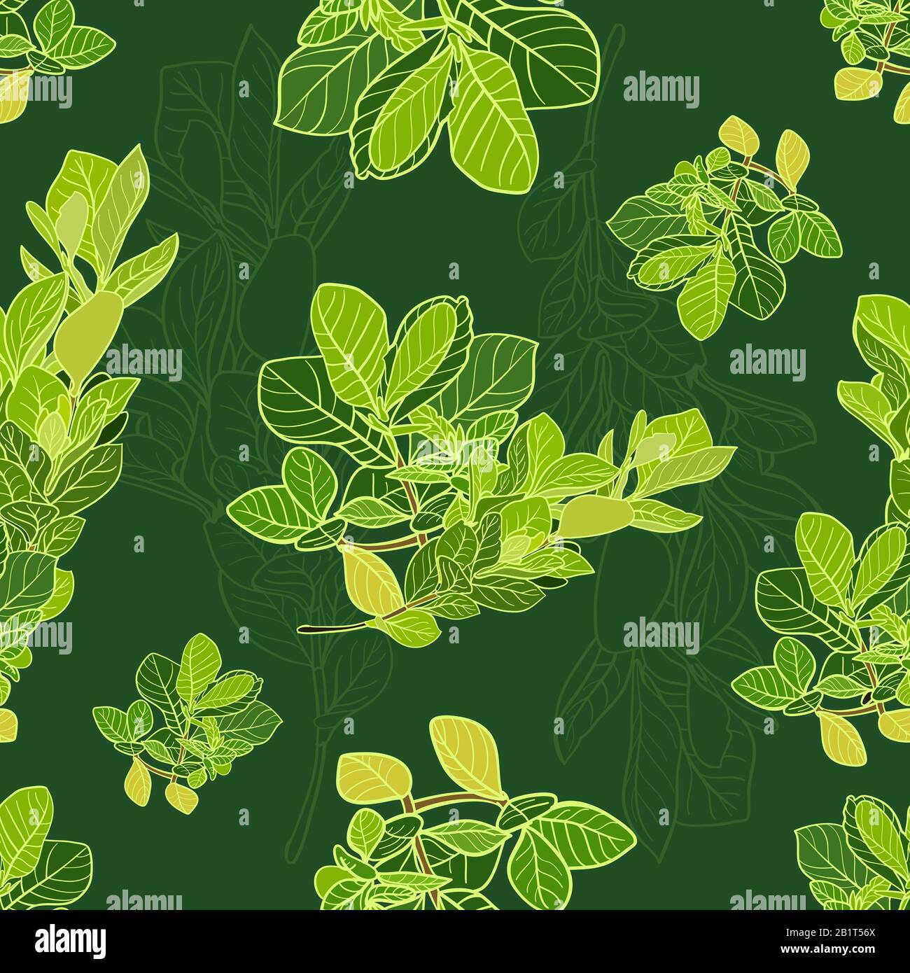 Nature Seamless Pattern of Green colors tone foliage natural branches ...
