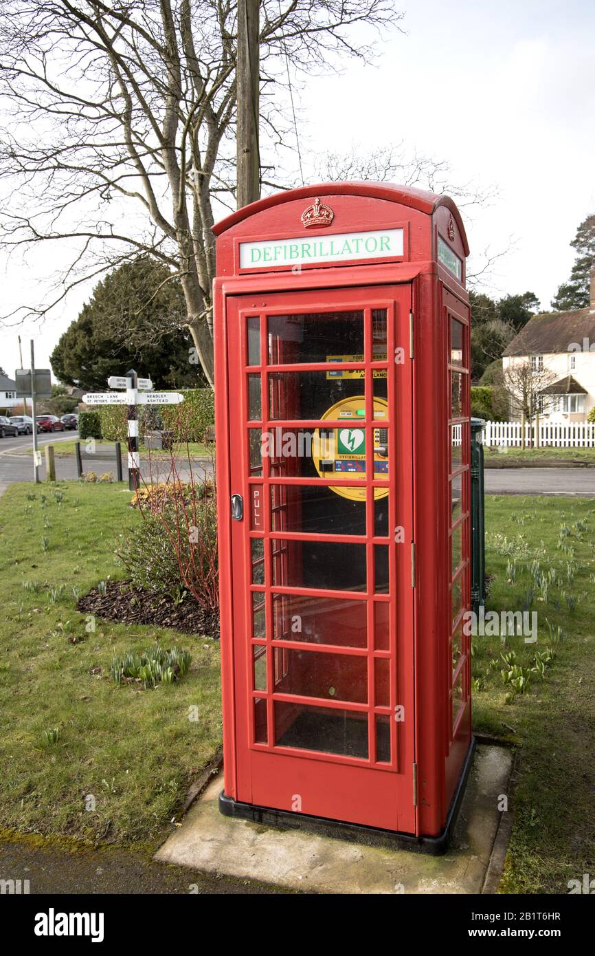defibrillator in an old red telephone box walton on the hill surrey ...