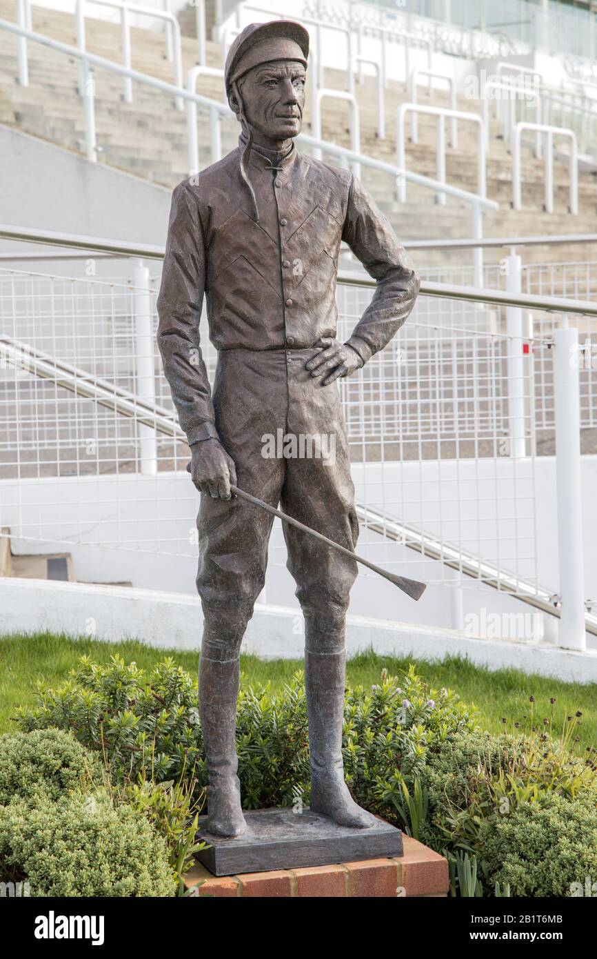 statue of lester piggot at epsom racecourse on the epsom downs surrey ...