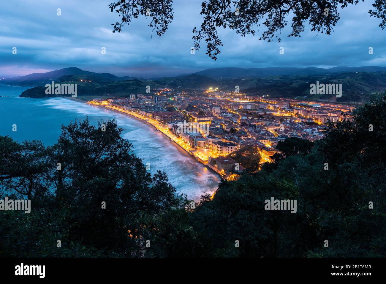 Blue hour over Zarautz, Basque Country Stock Photo - Alamy