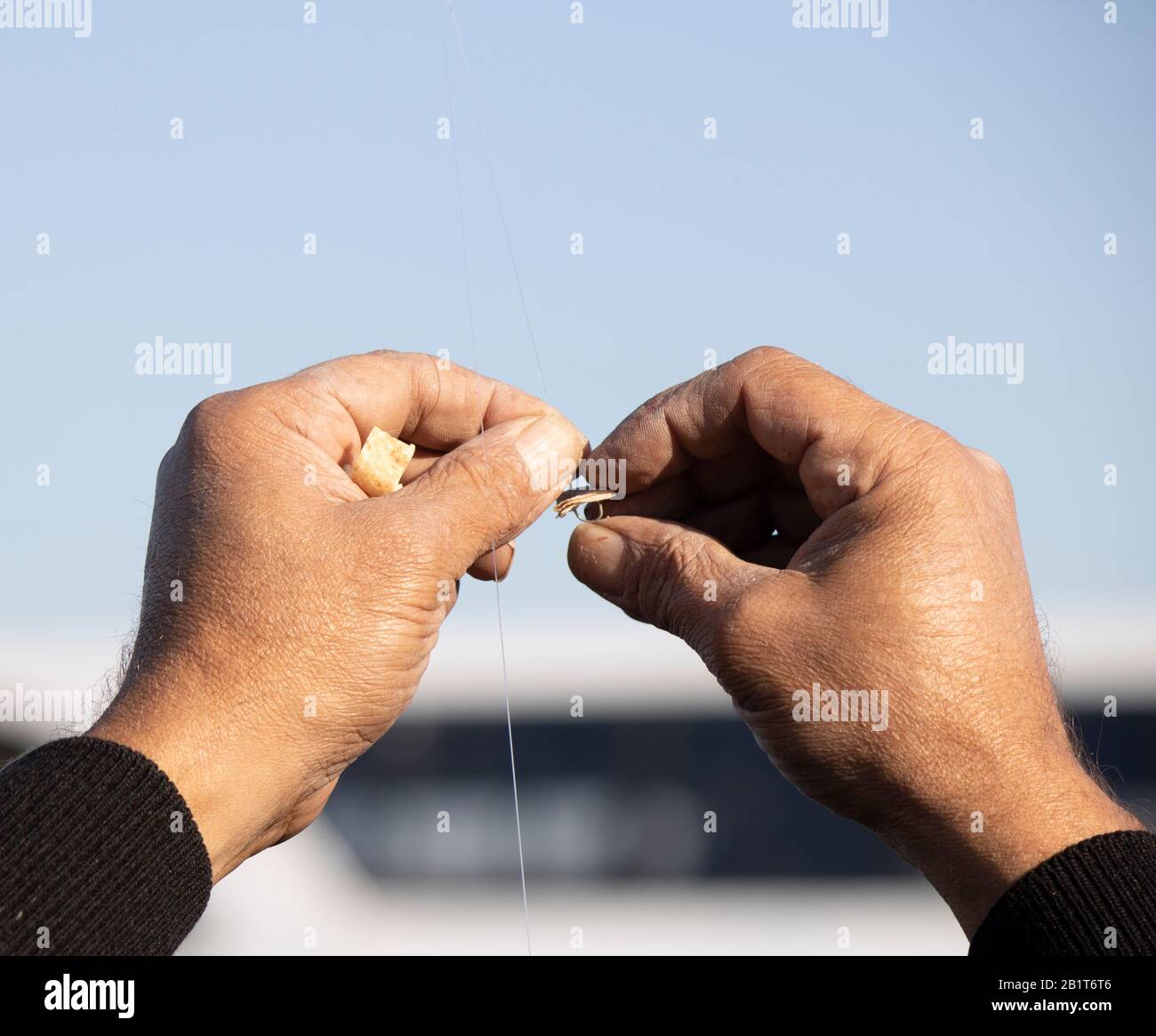 The man was photographed with both hands while placing the bait on the ...