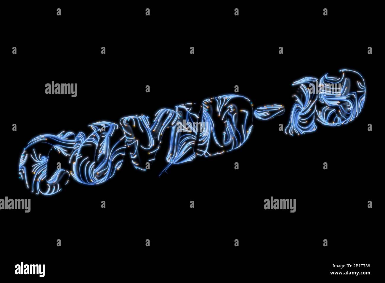 Coronavirus COVID-19 inscription made by letters stranded with glowing ...