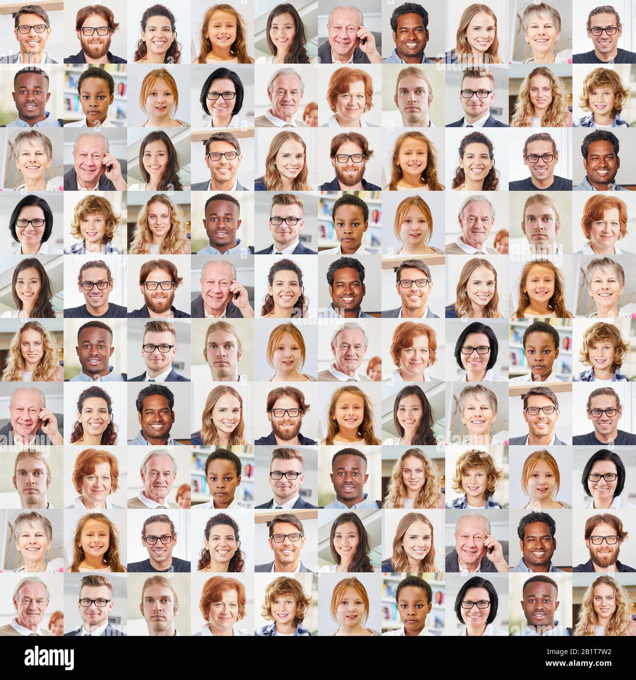 Indoor portrait collage of people of different ages as a society and ...