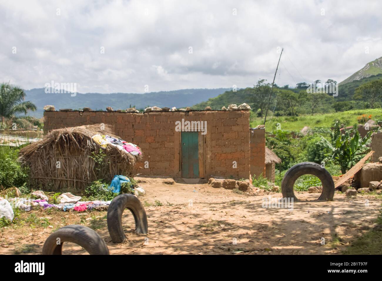 Gabela / Kwanza Sul / Angola - 02 25 2020: View of traditional village ...