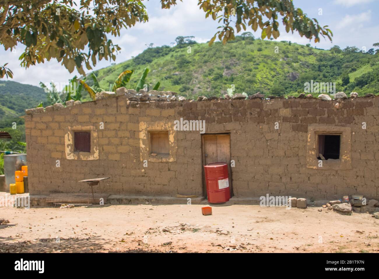 Gabela / Kwanza Sul / Angola - 02 25 2020: View of traditional village ...