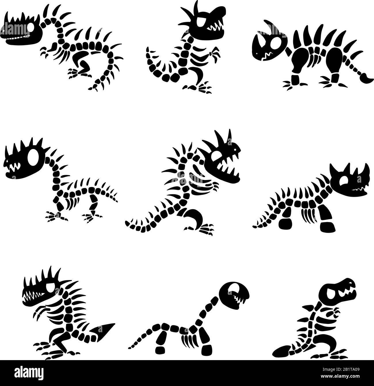 A Collection of Dinosaur Animal Skeletons and Skulls Cartoon Vectors ...