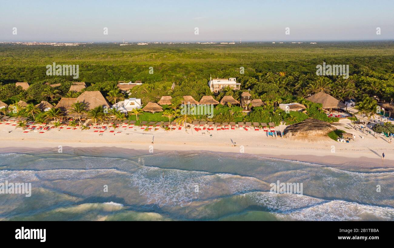 Beautiful view of Tulum beach during sunrise in Mexico North America ...