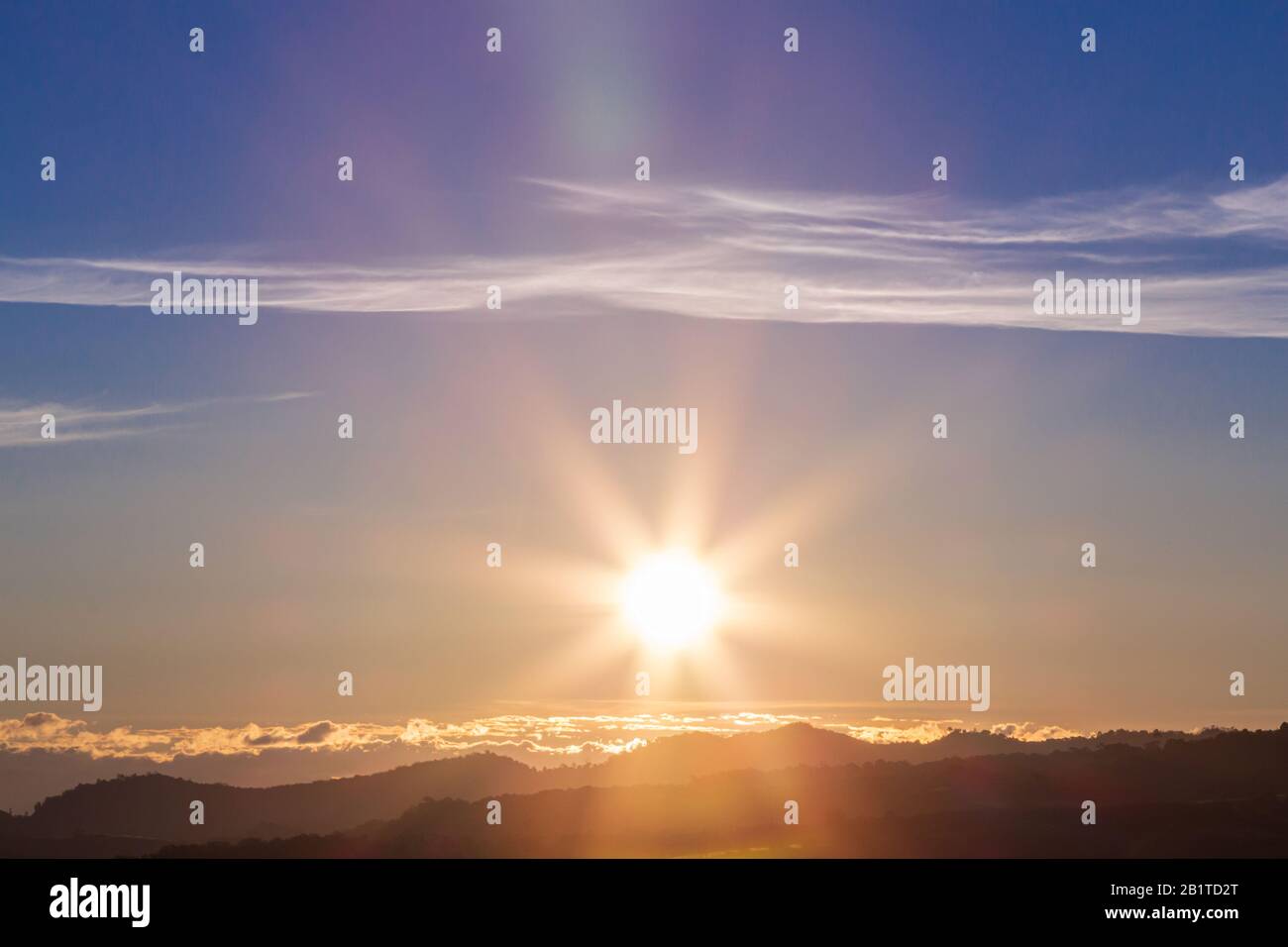Beautiful sunrise with lens flare over the mountain, khao takhian ngo ...