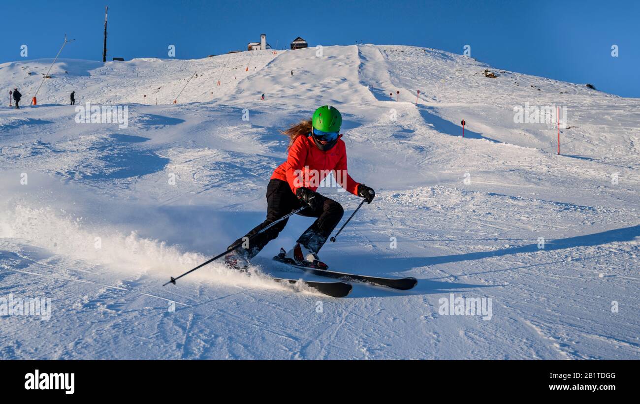 Skier descending a steep slope, black piste, Hohe Salve, SkiWelt Wilder ...