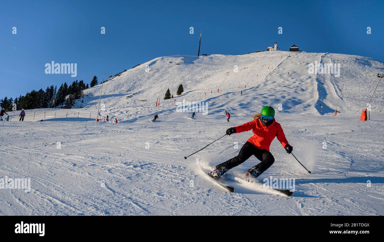 Skier descending a steep slope, black piste, Hohe Salve, SkiWelt Wilder ...