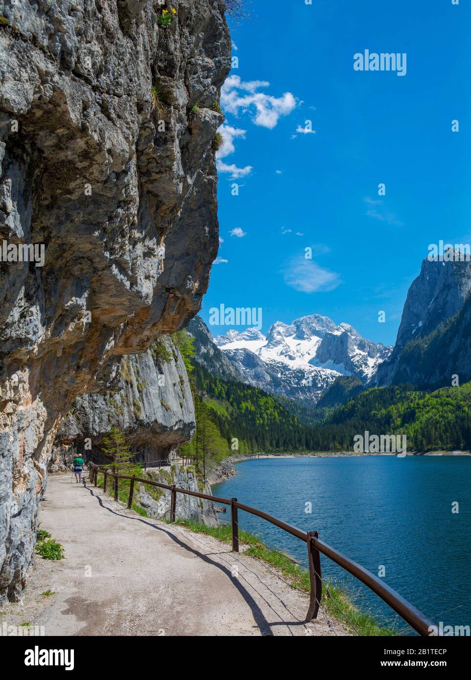 Hiking trail at the Gosausee, Dachstein massif, Gosausee with Dachstein ...