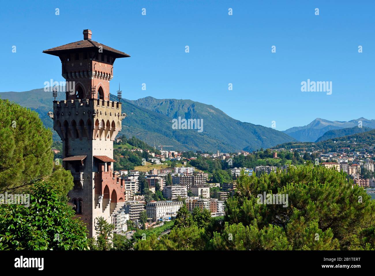 Tower of a villa, Lugano, Lake Lugano, Ticino, Switzerland Stock Photo ...