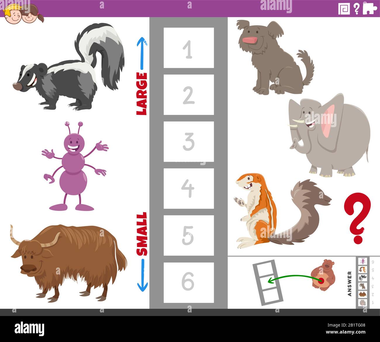 Cartoon Illustration of Educational Game of Finding the Largest and the ...