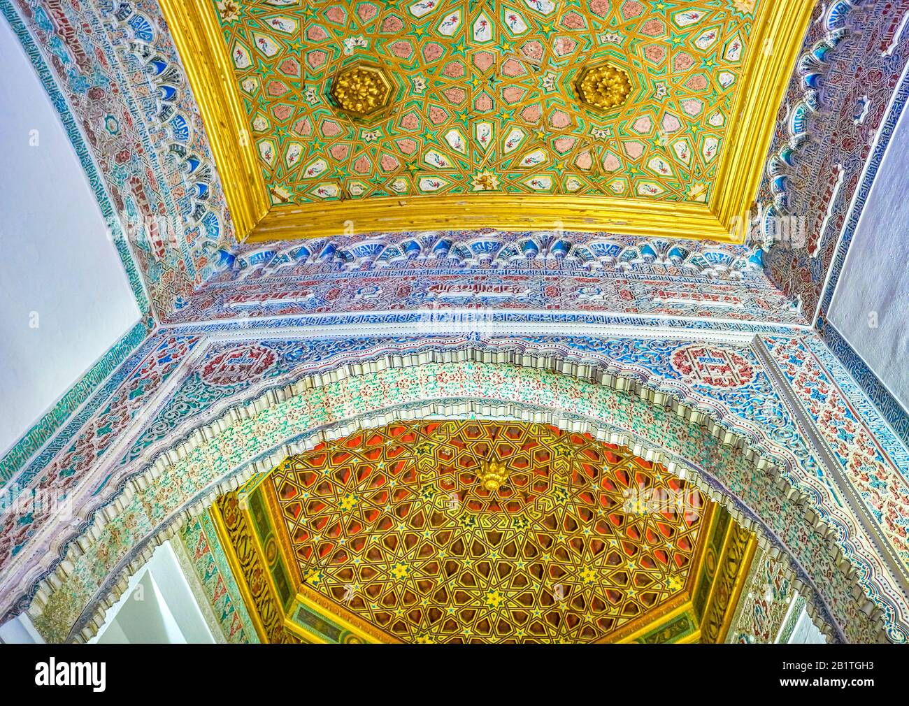 SEVILLE, SPAIN - OCTOBER 1, 2019: The amazing Mudejar style decorations ...