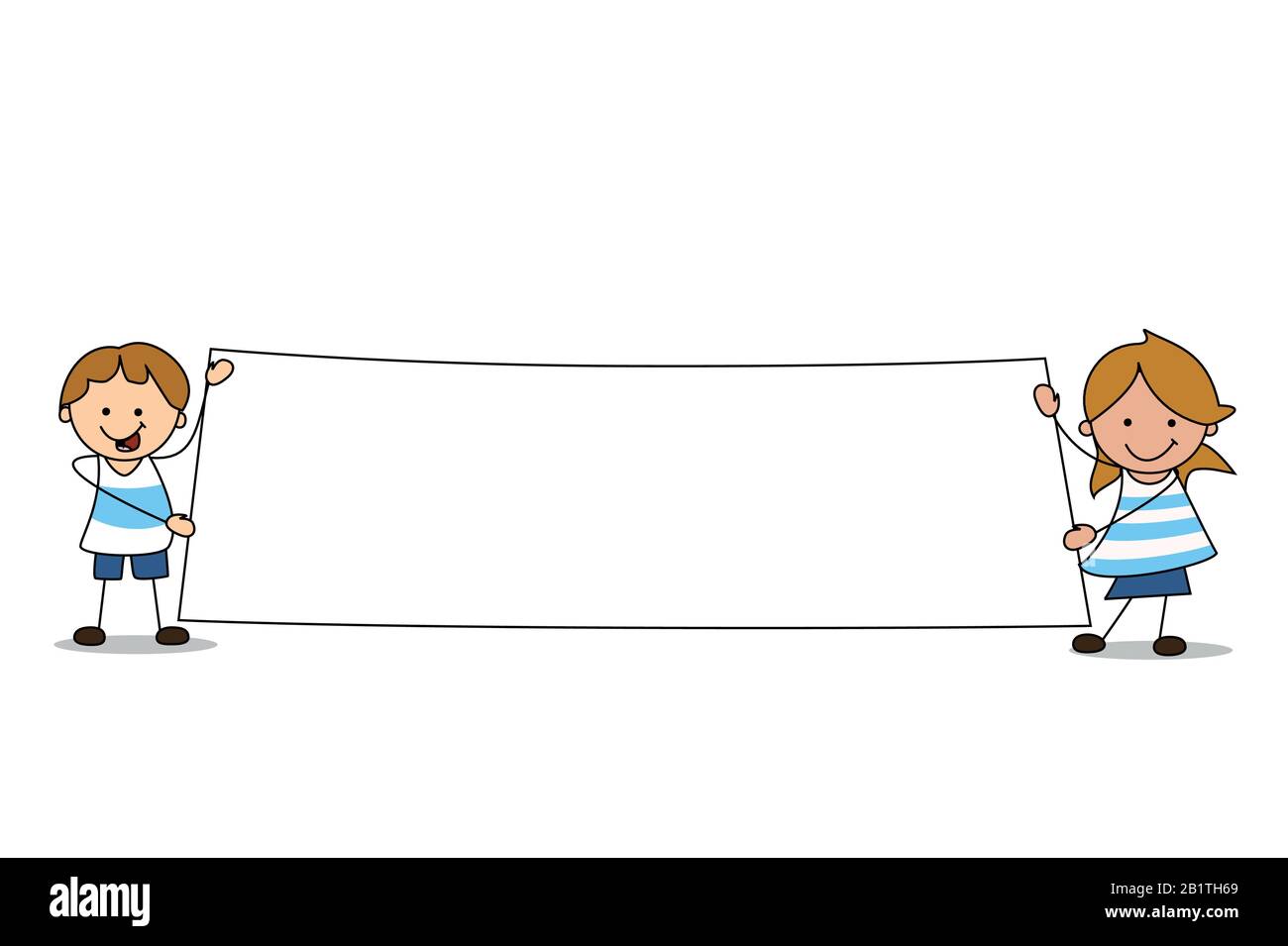 kids holding blank sign illustration - boy and girl holds empty sign ...
