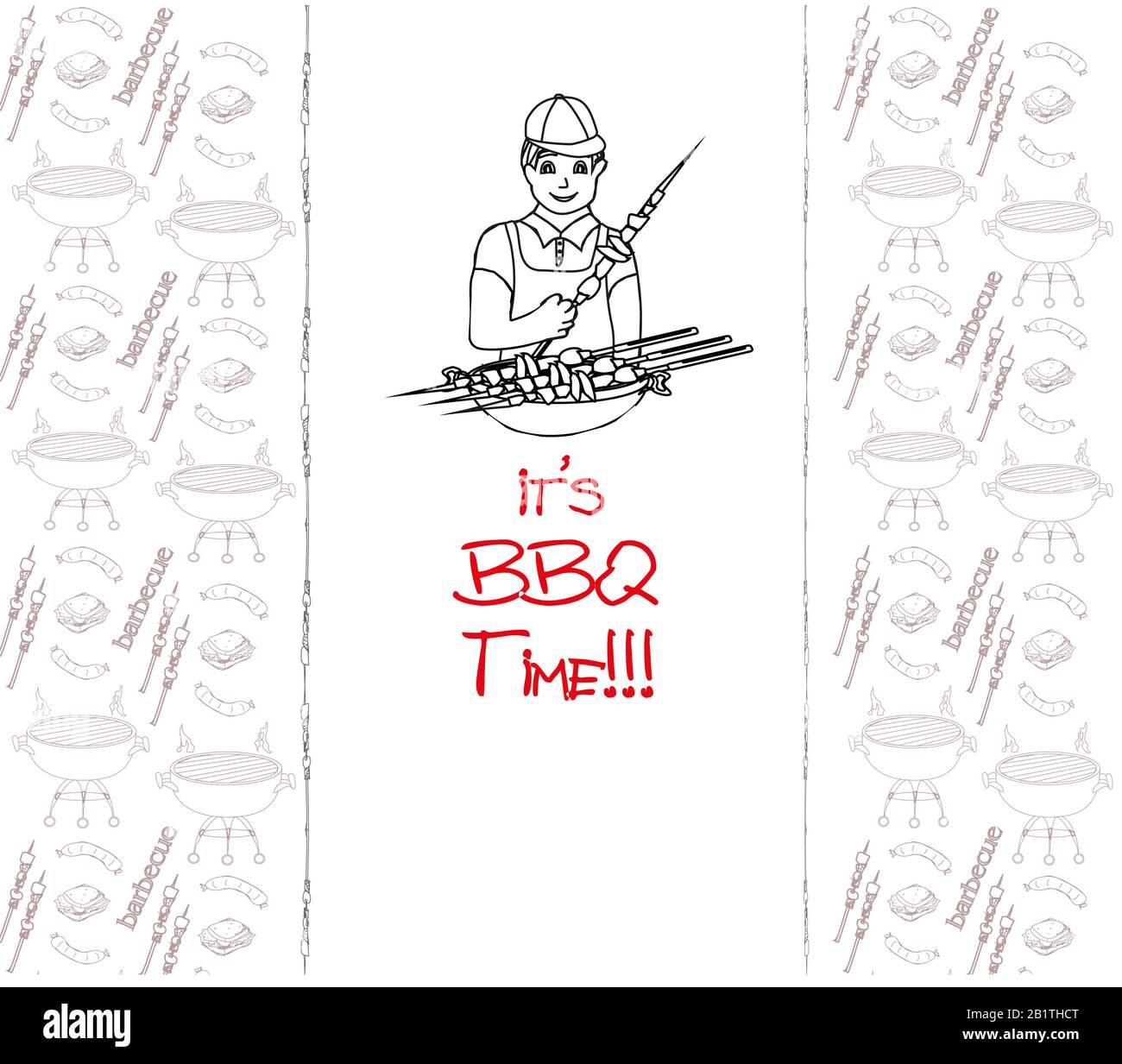 Man Cooking meat on Grill - invitation to the party Stock Photo - Alamy