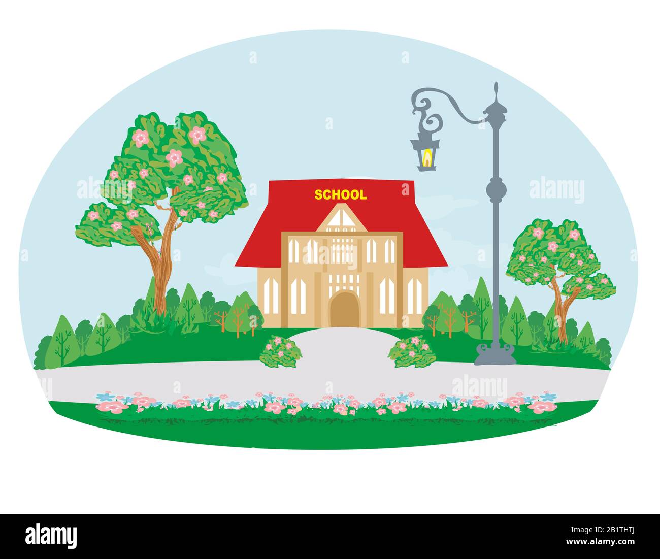 Funny school building landscape Stock Photo - Alamy