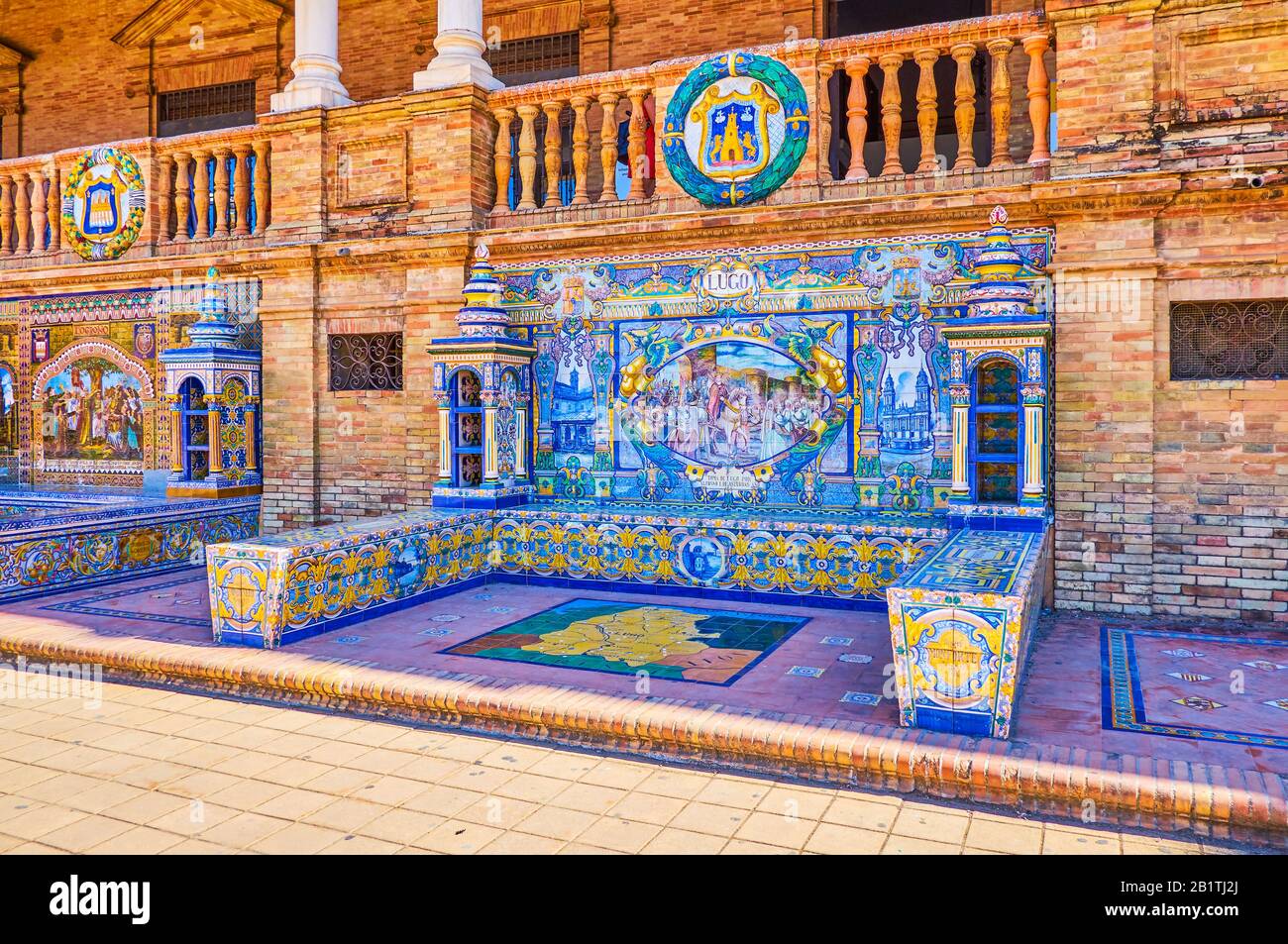 SEVILLE, SPAIN - OCTOBER 1, 2019: The beautiful benches on Plaza de ...
