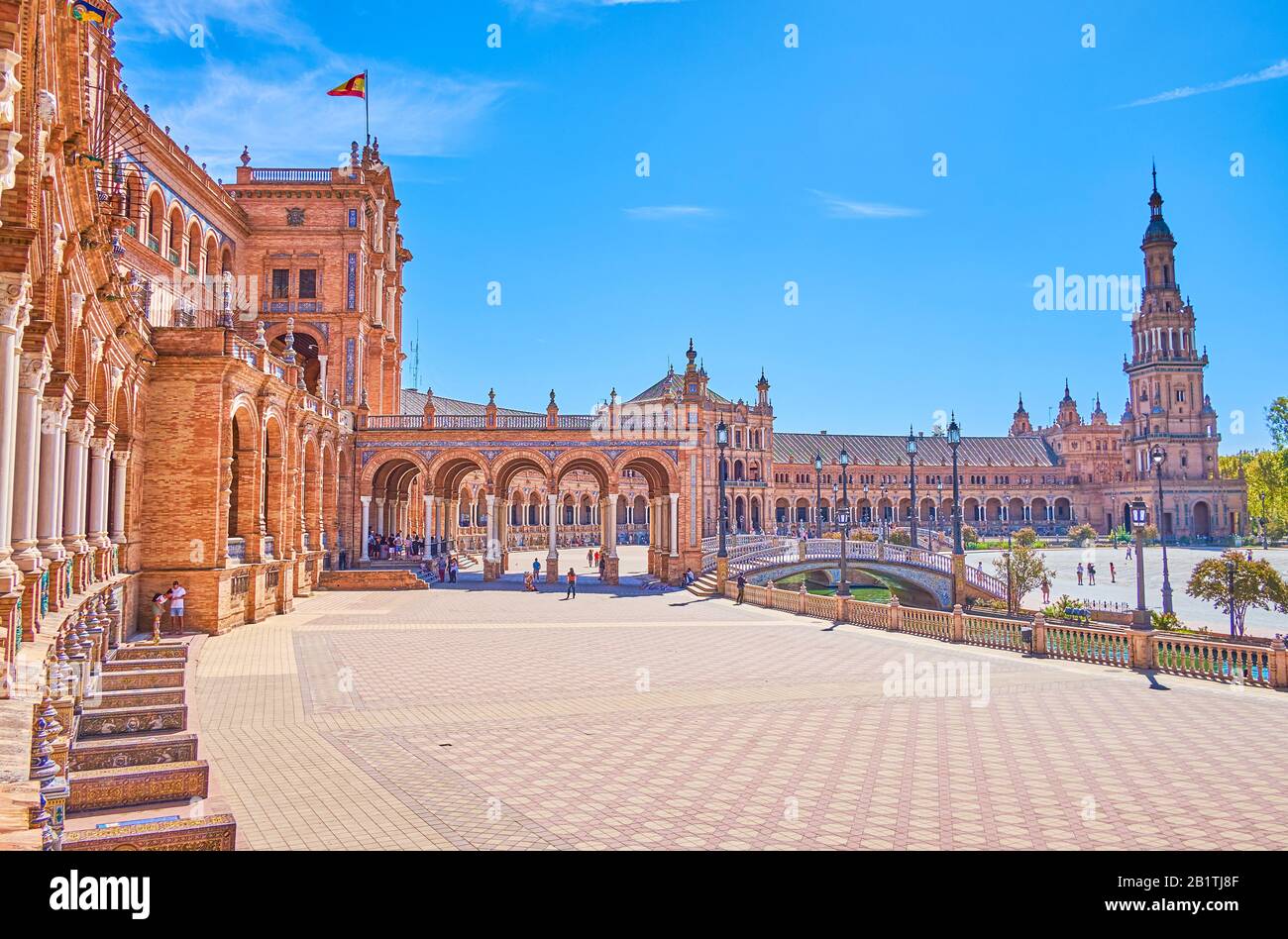 SEVILLE, SPAIN - OCTOBER 1, 2019: The amazing buildings of Plaza de ...