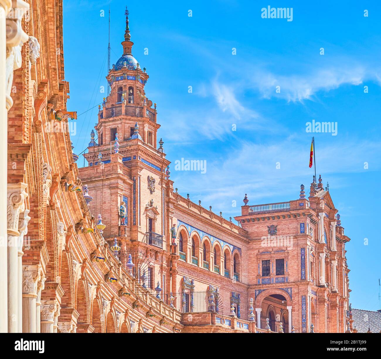 Buildings on Plaza de Espana in Seville are the fine examples of ...