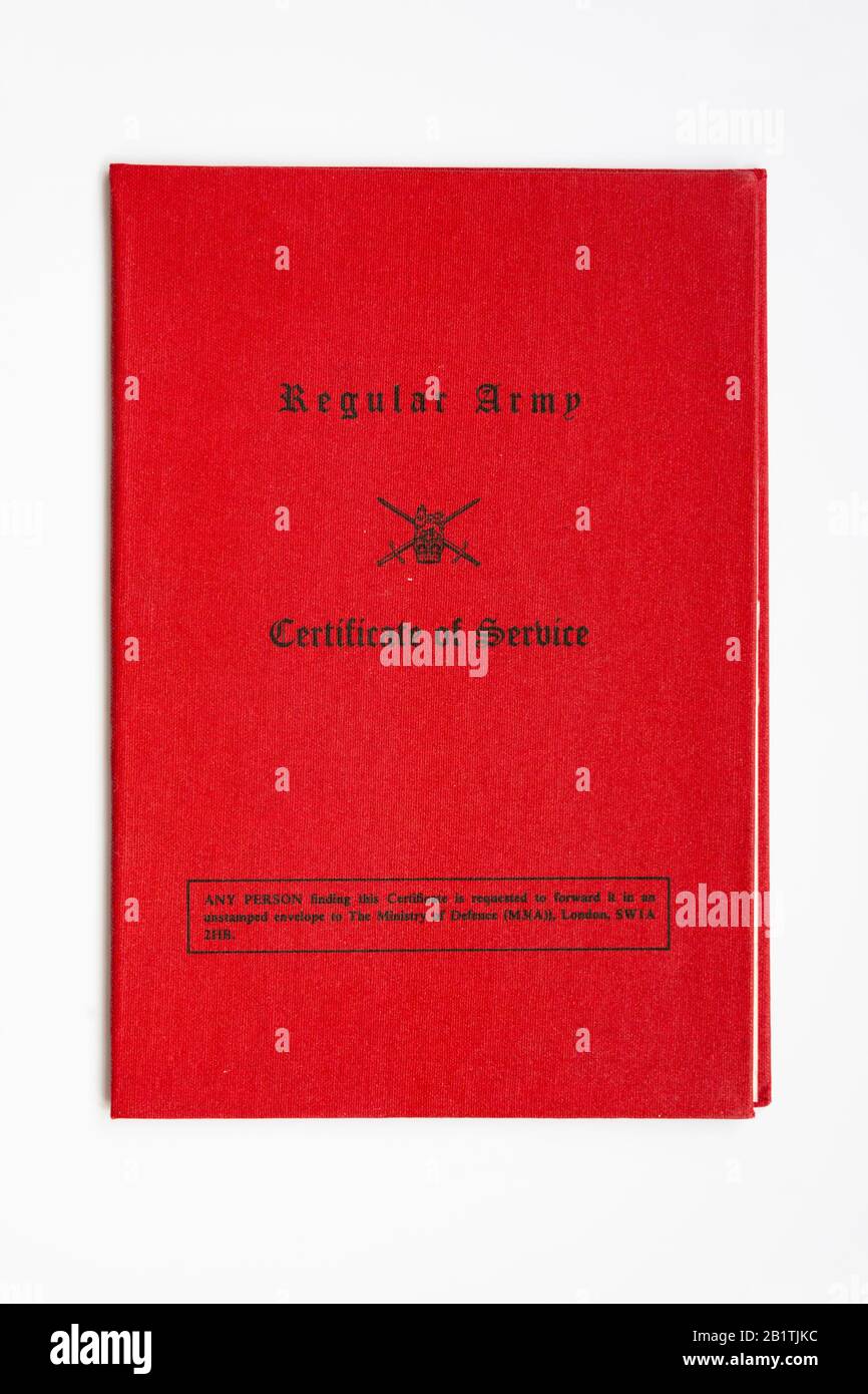 British regular Army discharge certificate of service, “red book”, from ...