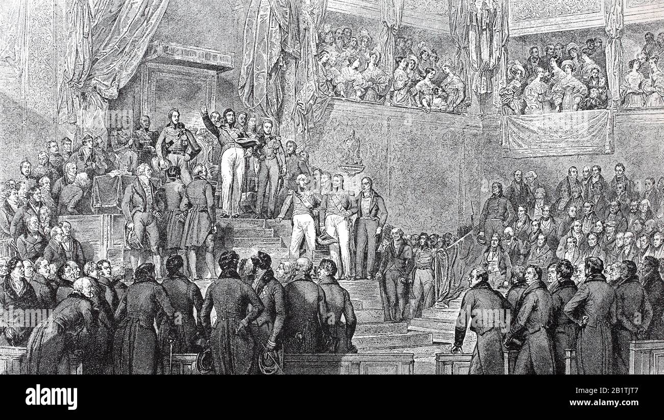 King Louis Philipp swears the oath to the constitution in front of the ...