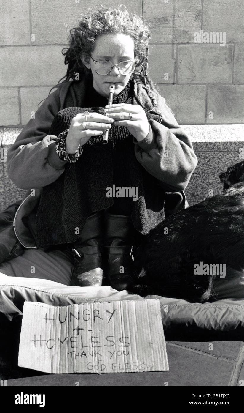 Homeless woman begging on the streets, Nottingham UK 1990s Stock Photo ...