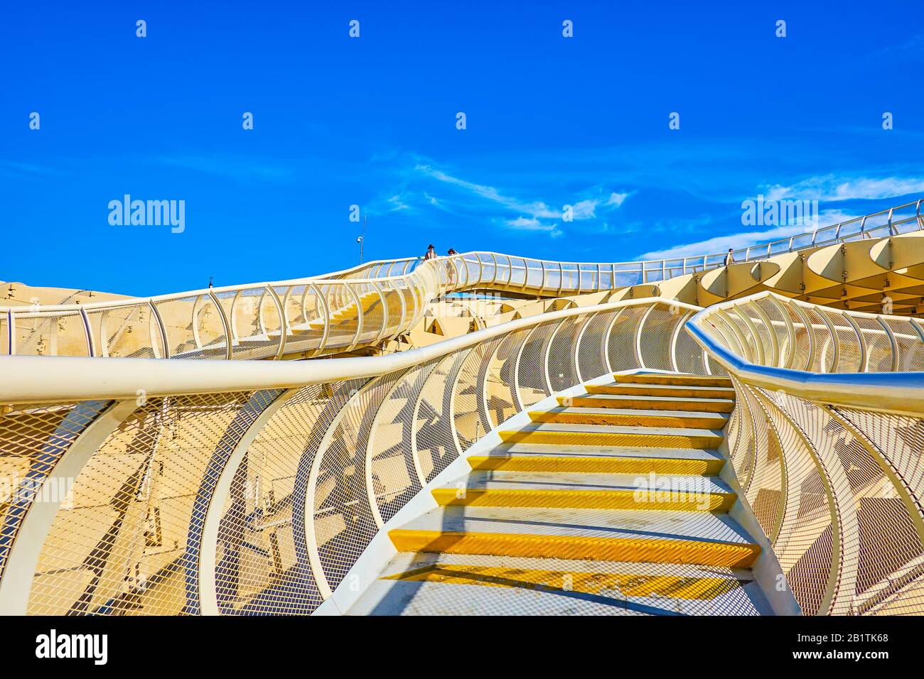 SEVILLE, SPAIN - OCTOBER 1, 2019: Long curved footbridges mounted on ...