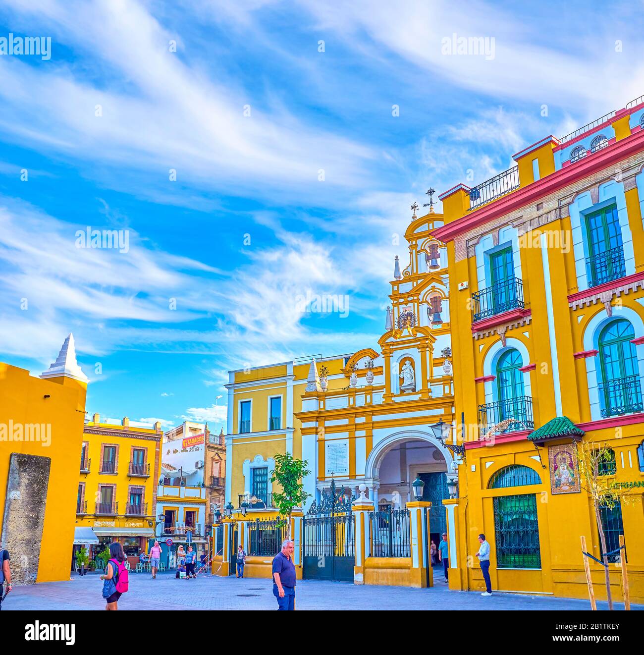 SEVILLE, SPAIN - OCTOBER 1, 2019: The great emsemble of Macarena Square ...