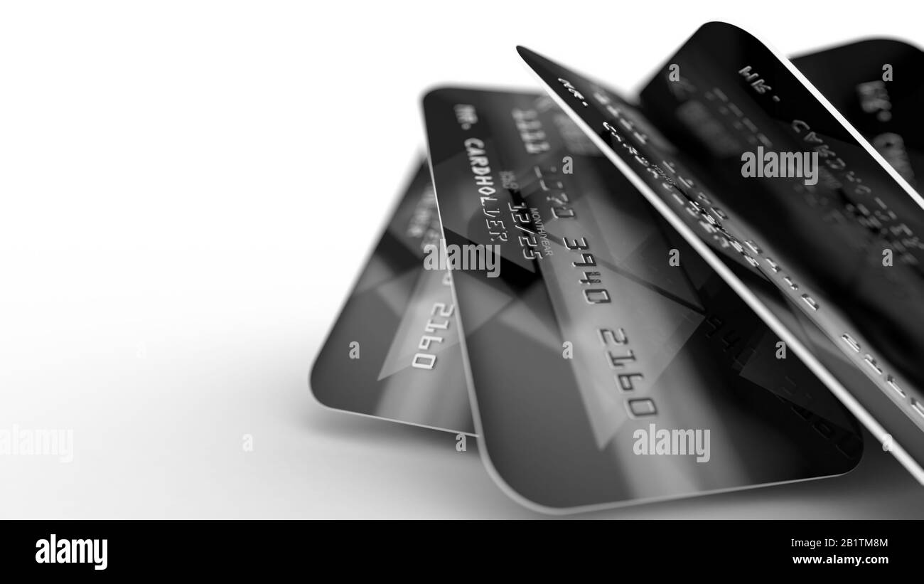 Exciting 3d illustration of five credit cards with stripes of digits in ...