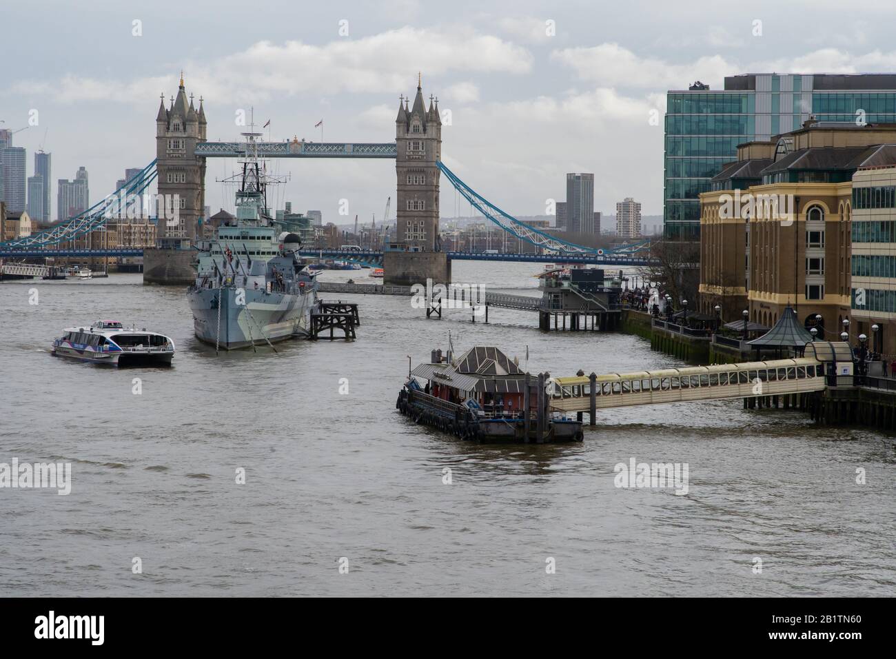 London tower bridge view from a hop on-off bus Stock Photo - Alamy