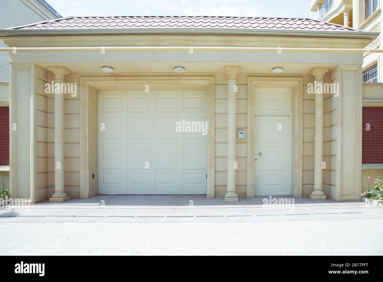 Shutter door or roller door and concrete floor outside .White Automatic ...