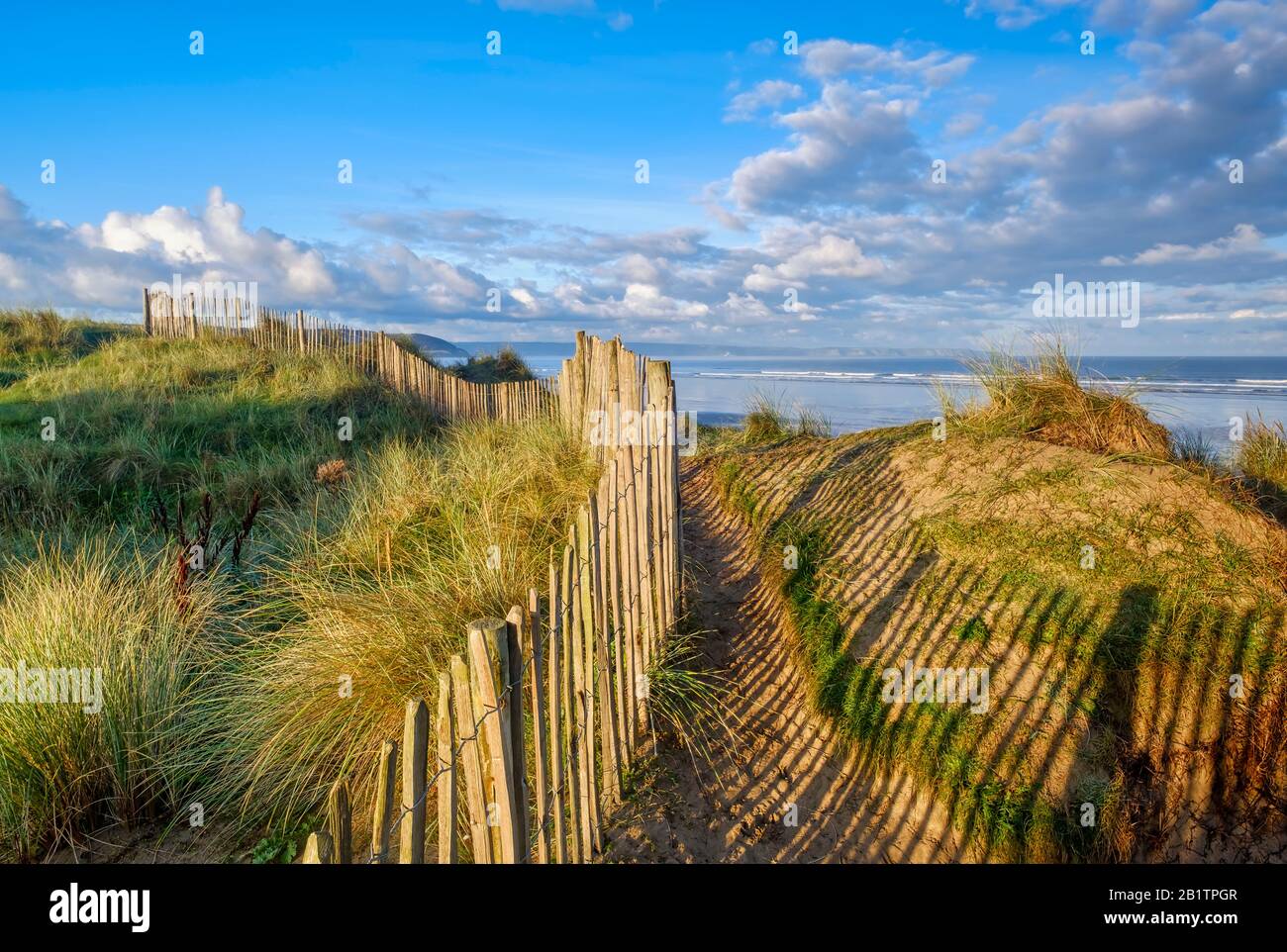Sand dunes on the edge of Westward Ho! Beach, part of the North Devon ...