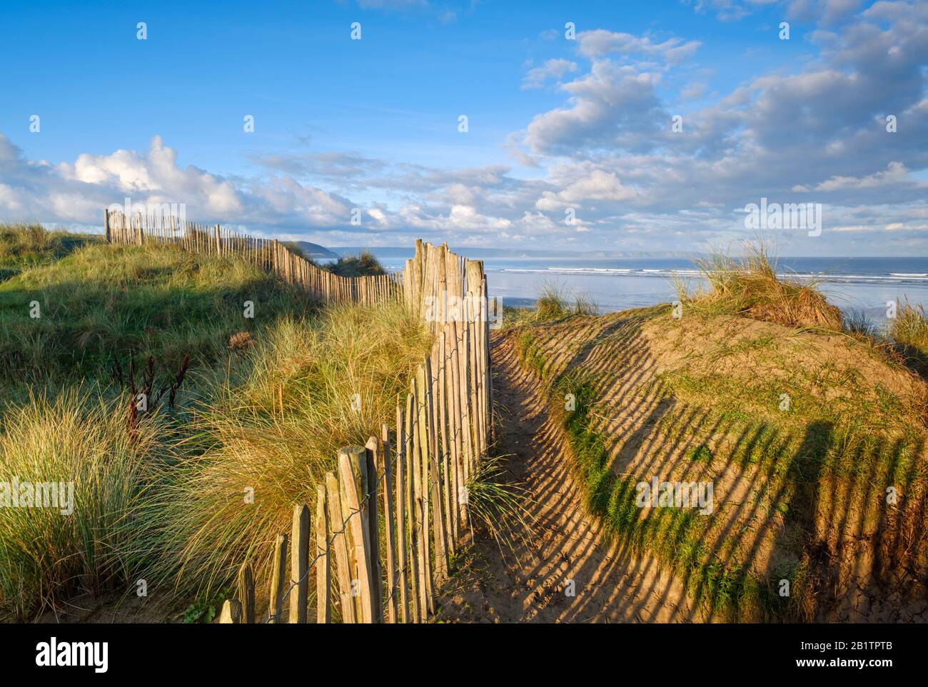 Sand dunes on the edge of Westward Ho! Beach, part of the North Devon ...