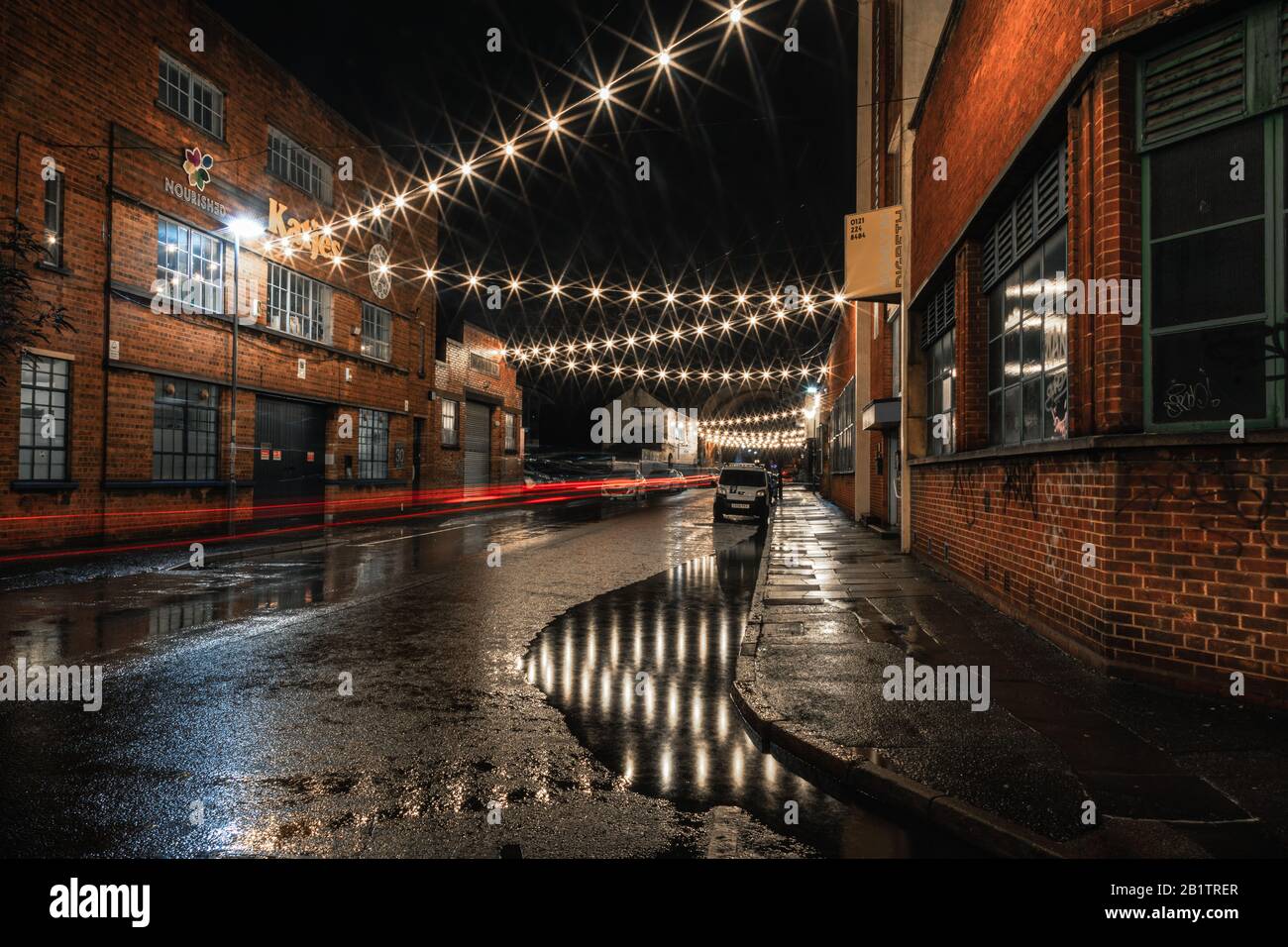 Digbeth in Birmingham, UK at night showing the original architectural ...