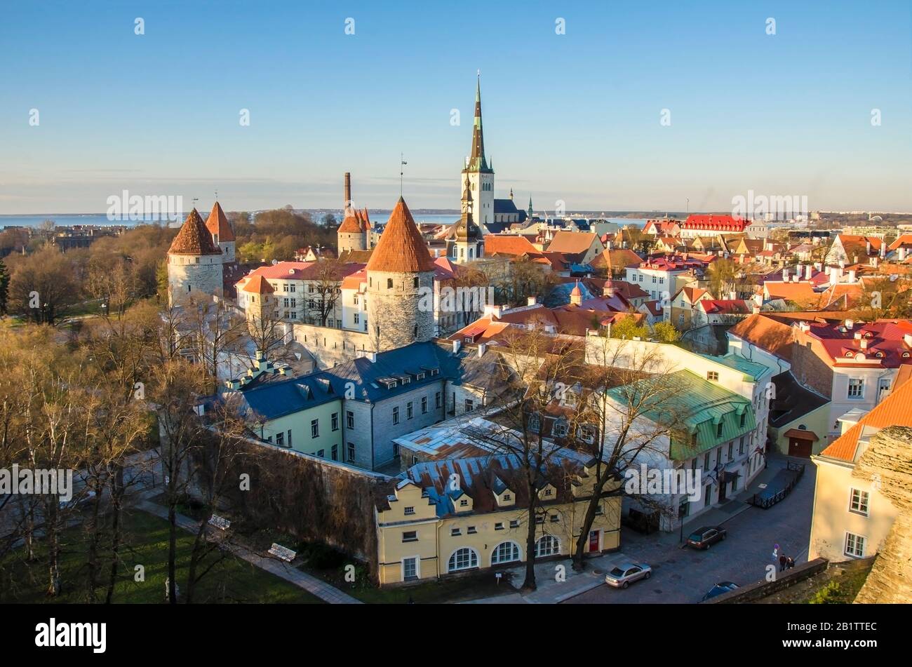 View from above of Tallinn towers. Top view of Tallinn city center from ...
