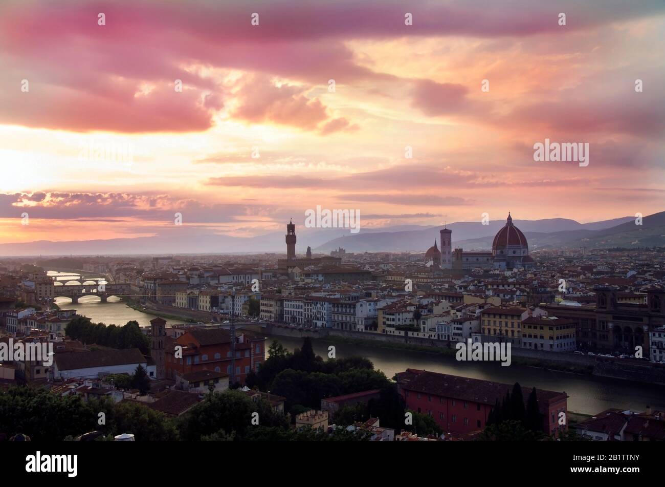 View of Florence after sunset from Piazzale Michelangelo, Florence ...