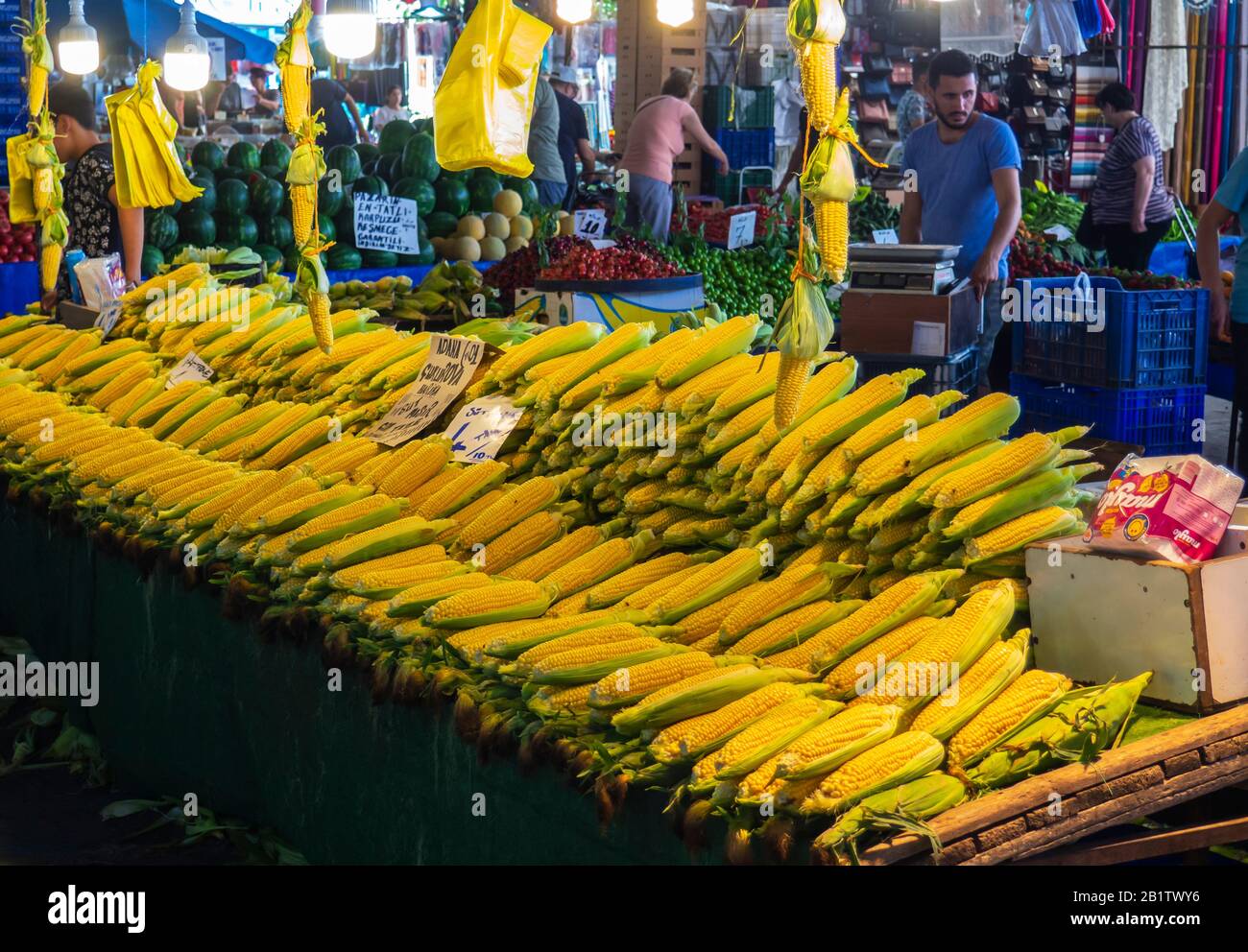 street market with corncobs stall Stock Photo - Alamy