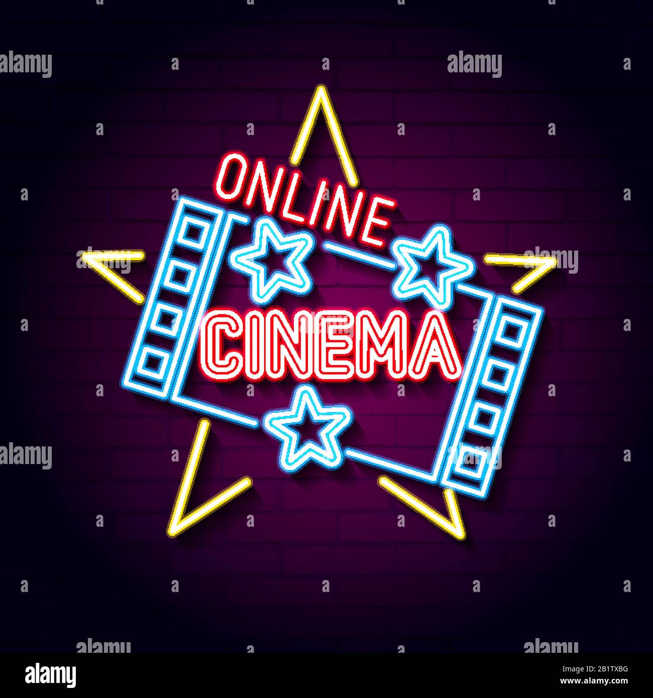 Online Movies Neon Signboard. Led Neon Light Sign Display Stock Vector ...