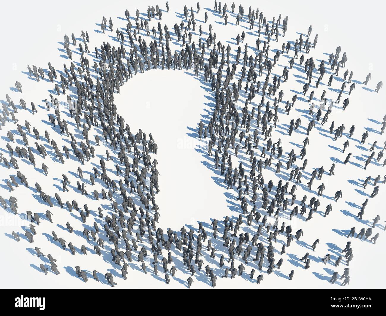 Large group of people forming a keyhole symbol - 3D concept ...