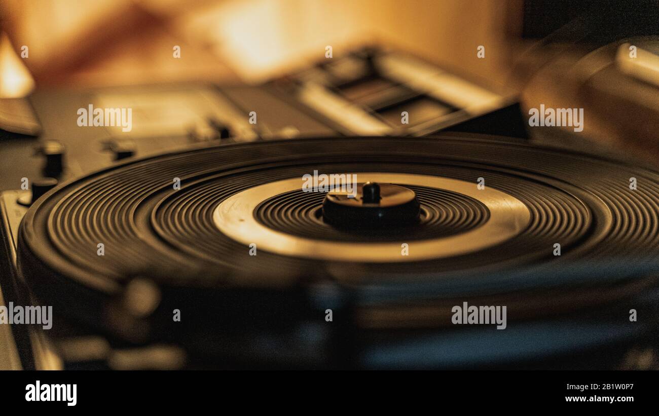 close up old vintage turntable disk player Stock Photo - Alamy