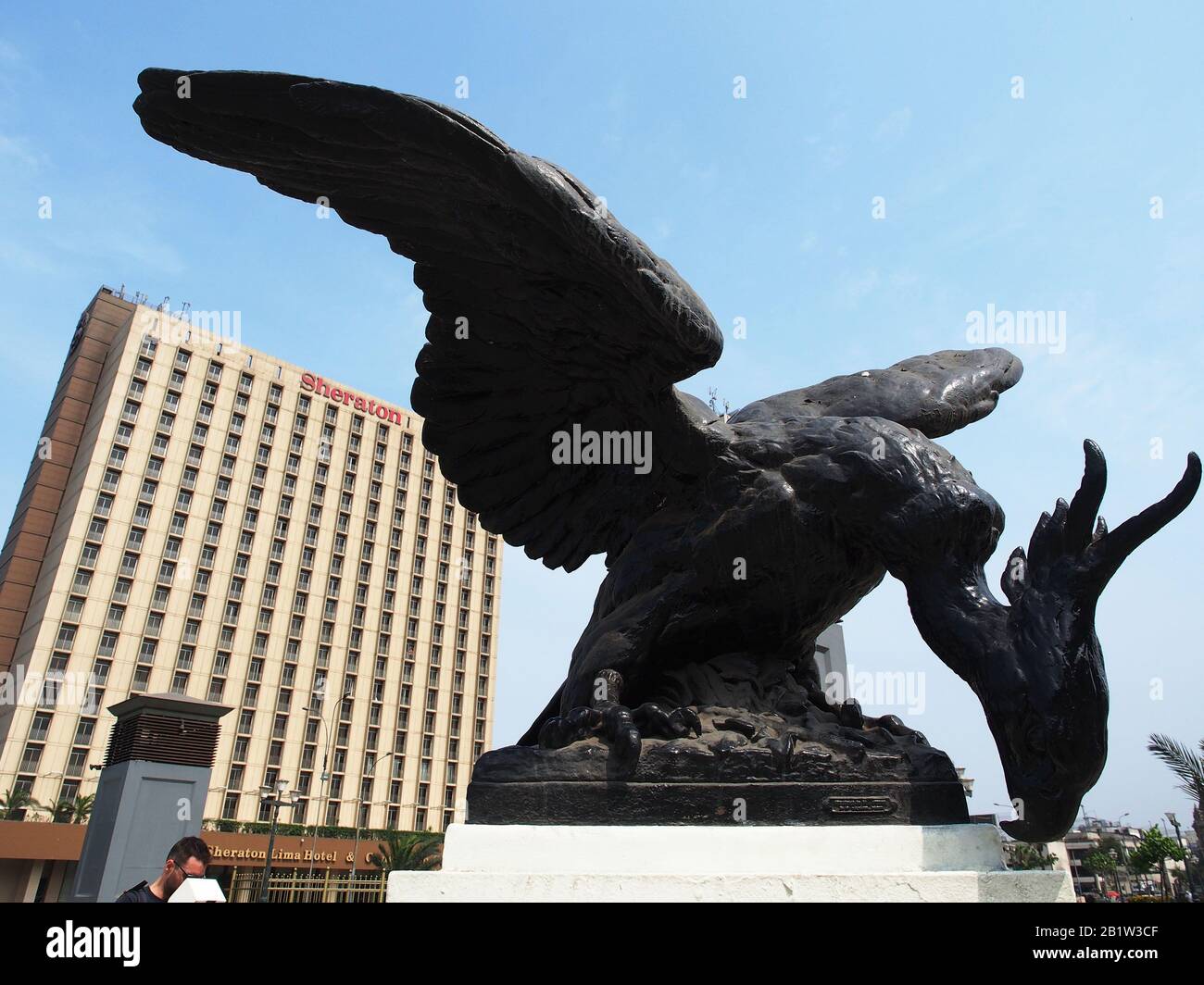 Condor sculpture in front of Lima Sheraton hotel and towers view Stock ...