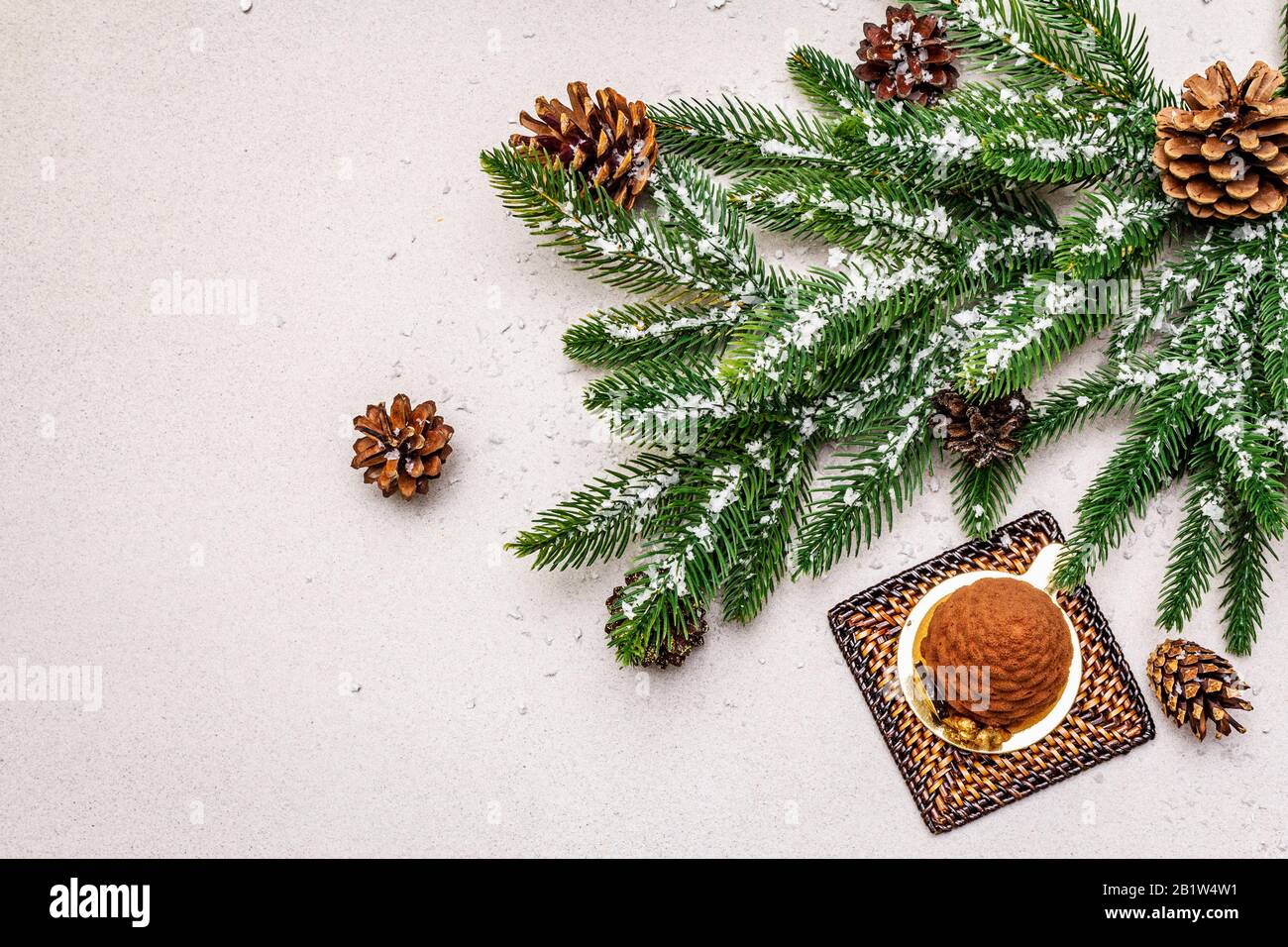 Festive Dessert In The Shape Of A Christmas Fir Cone New Year Sweet Treat Concept Stone