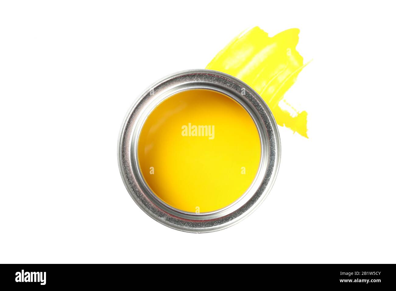 Can of yellow paint and stroke isolated on white background Stock Photo ...