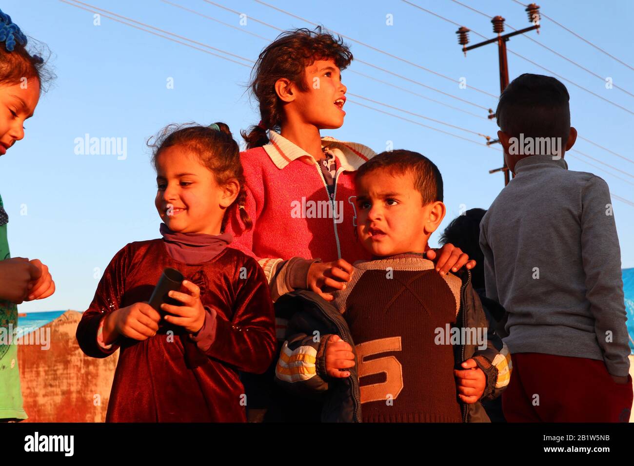 Hatay, Turkey. 27th Feb, 2020. Refugees from Syria are seen at a ...
